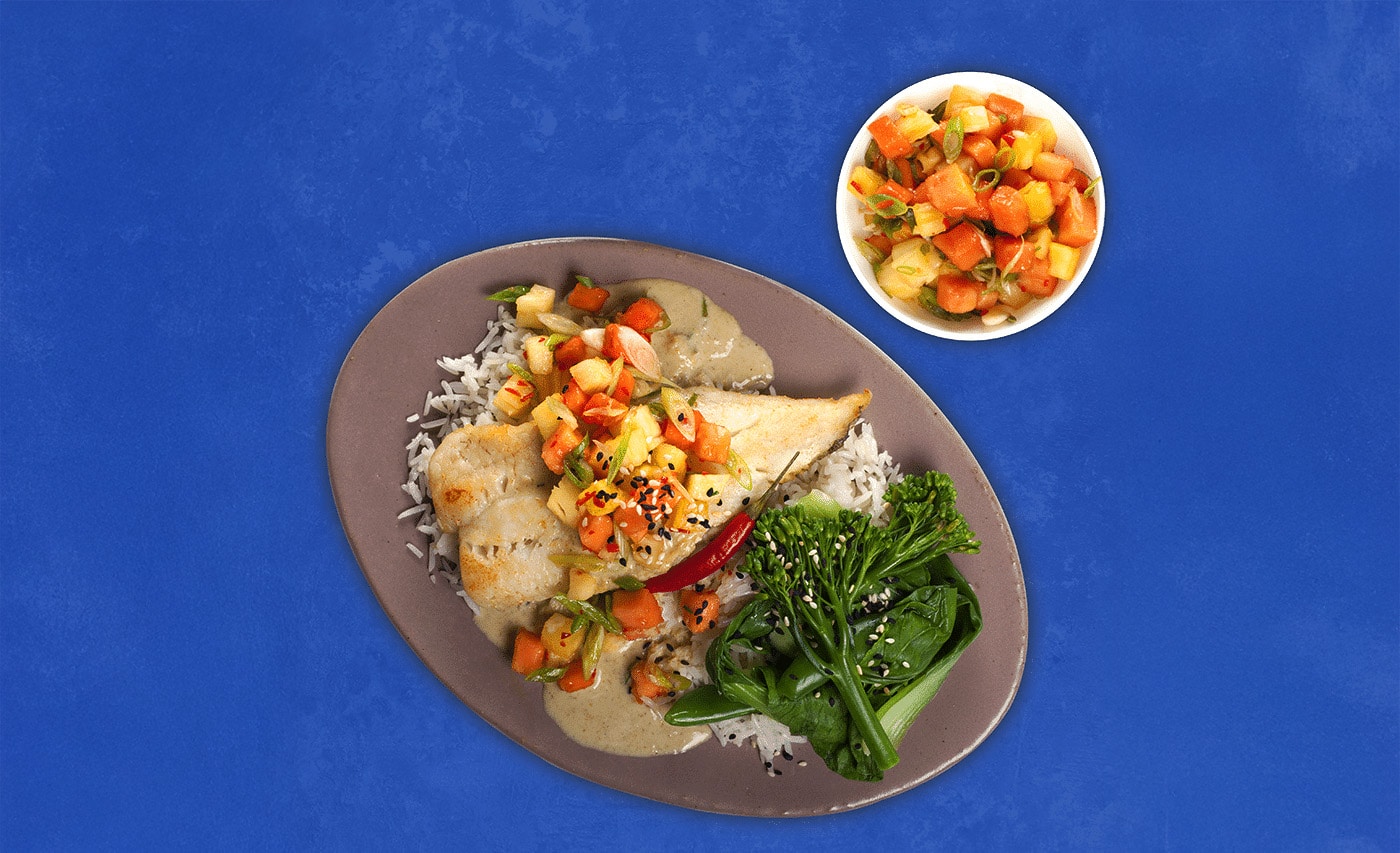 Hake Fillets with Thai Green Curry, Basmati Rice & Paw Paw Salad - Sea ...